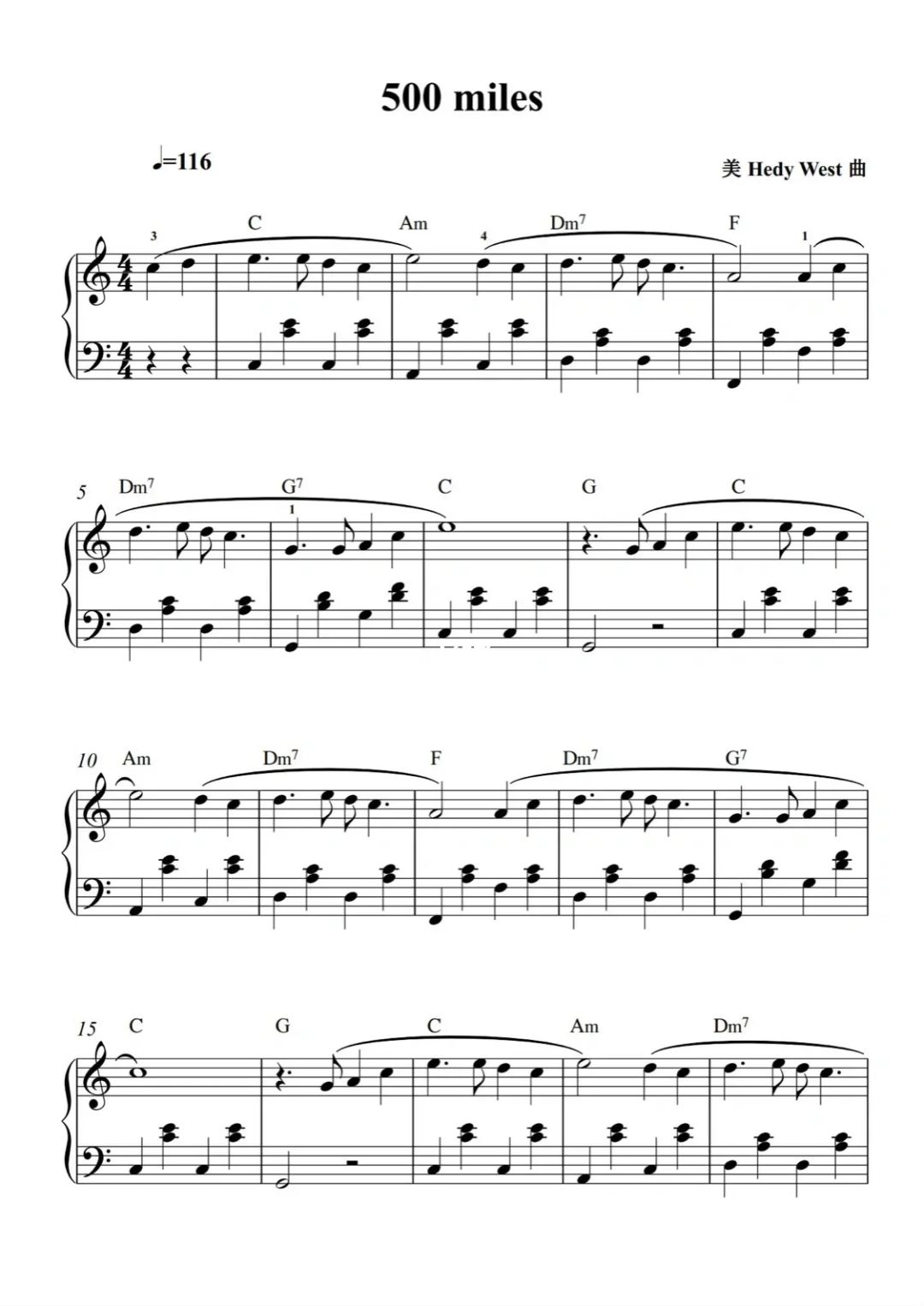 500 miles 钢琴谱 – 美国经典民谣 – 钢琴曲谱