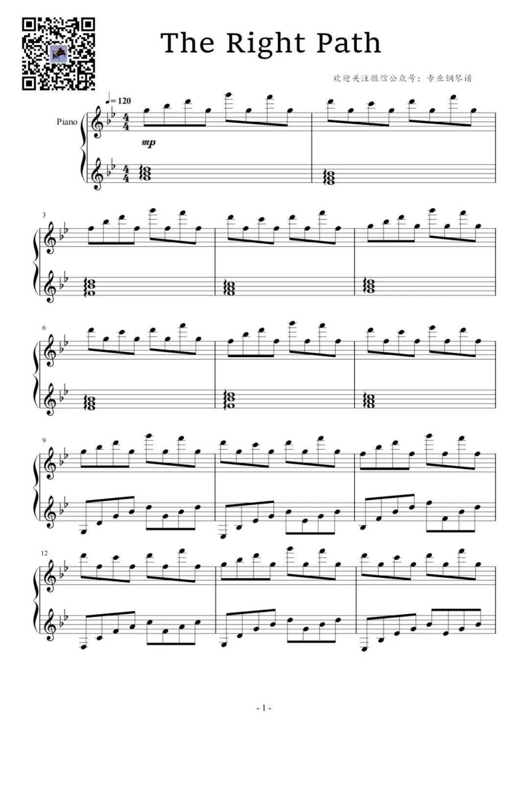 The Right Path 钢琴曲谱 – 钢琴曲谱